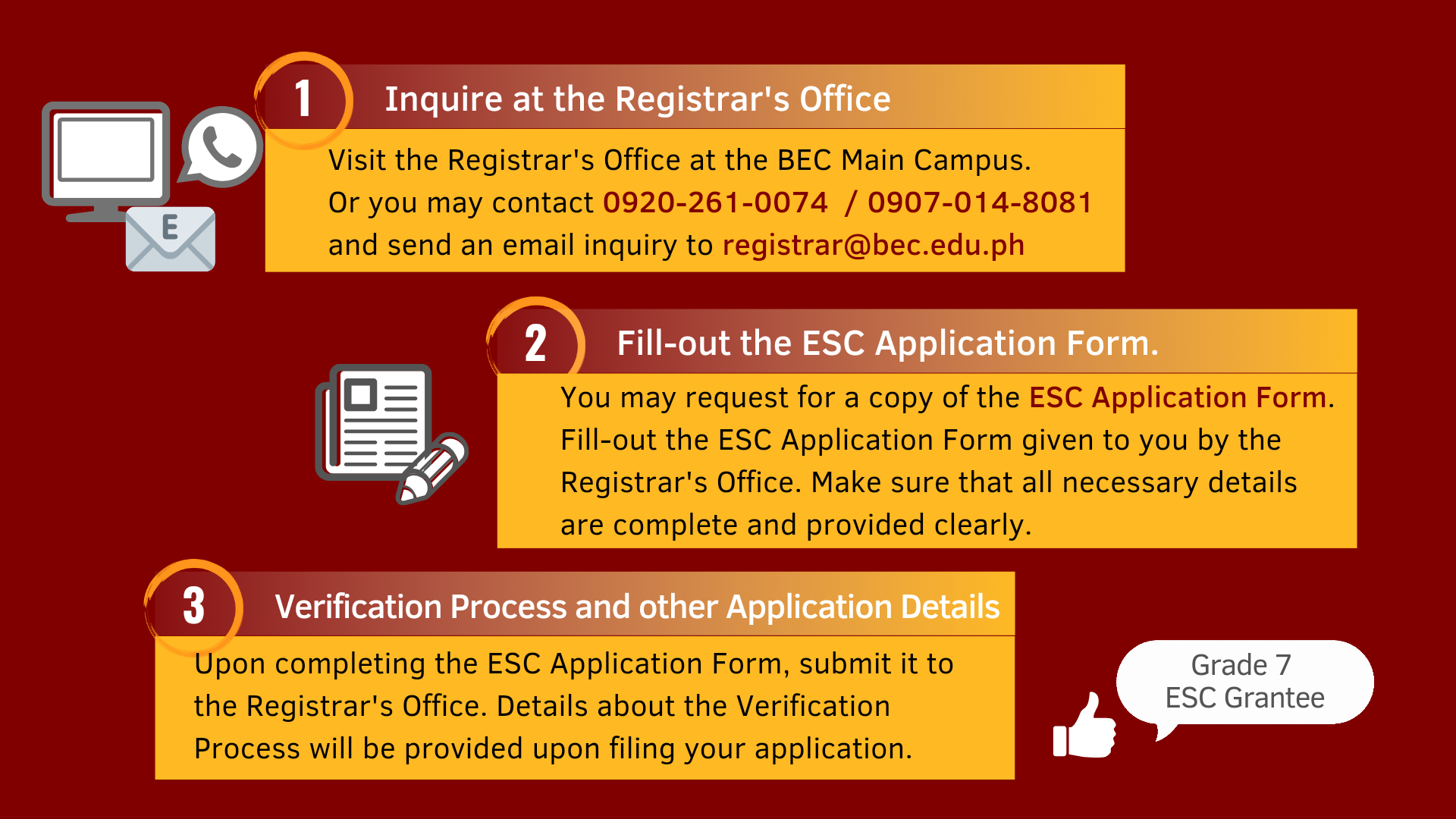 ESC Grants Available for Incoming Grade 7 BEC Students